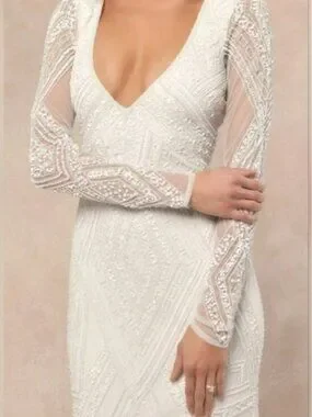 Lulus | Dresses | Lulus Deedra White Sequin Beaded Backless Maxi Dress ...